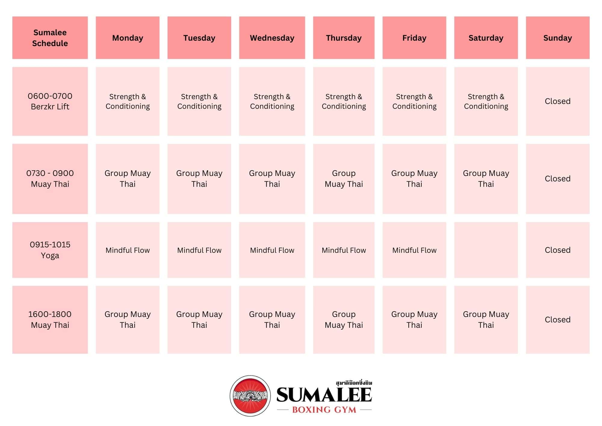 Sumalee Schedule | Sumalee Boxing Gym
